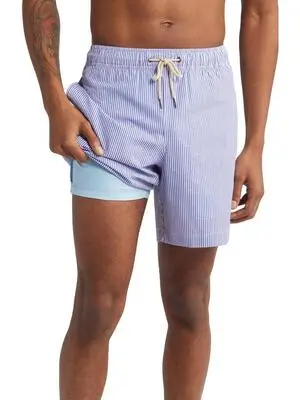FAIR HARBOR Fair Harbor The Bayberry Swim Trunks Light Blue Seersucker