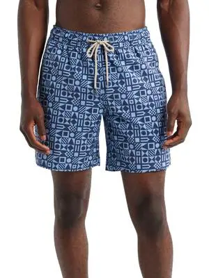 FAIR HARBOR Fair Harbor The Bayberry Swim Trunks Navy Nautical Flag