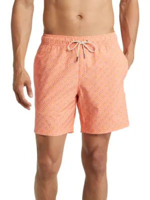 FAIR HARBOR Fair Harbor The Bayberry Swim Trunks Orange Sea Squares