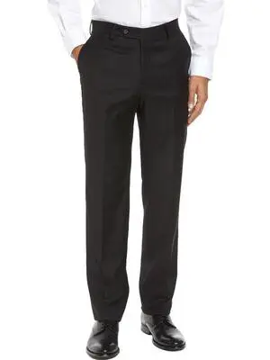 Berle Flat Front Modern Fit Gabardine Stretch Wool Trousers - Black