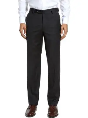 Berle Flat Front Modern Fit Gabardine Stretch Wool Trousers - Charcoal