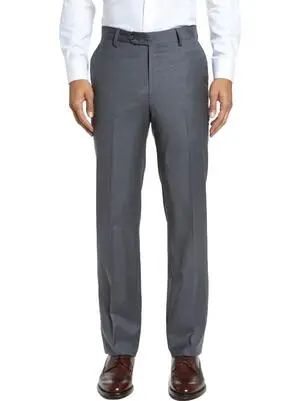 Berle Flat Front Modern Fit Gabardine Stretch Wool Trousers - Medium Grey