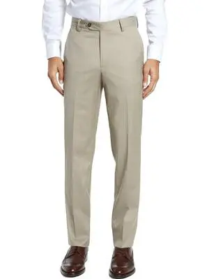 Berle Flat Front Modern Fit Gabardine Stretch Wool Trousers - Tan