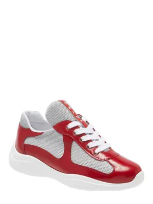 Prada Logo Low Top Sneaker Scarlatto