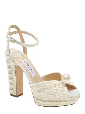 JIMMY CHOO Sacaria Embellished Platform Sandal - White/white