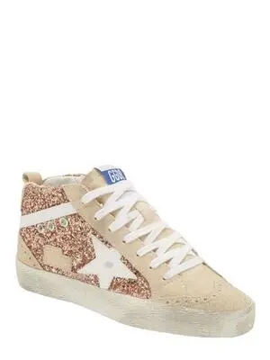 GOLDEN GOOSE Mid Star Glitter Sneakers - Peach/pearl/white