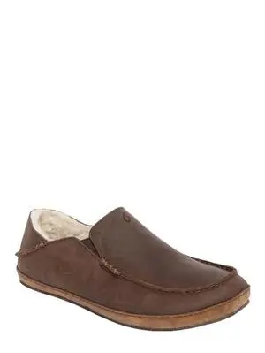 Olukai Moloa Shearling Convertible Slipper - Dark Wood Leather