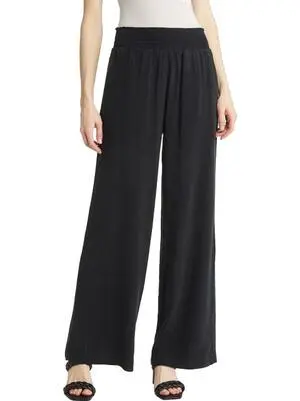 Bella Dahl Smocked Waist Wide Leg Pants - Vintage Black