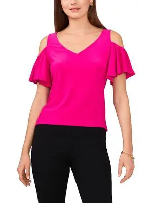 Chaus Ruffle Cold Shoulder Top - Pink Martini
