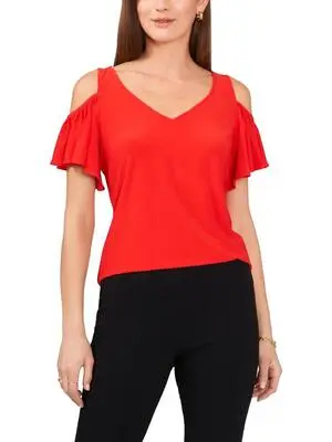 Chaus Ruffle Cold Shoulder Top - Red Clay