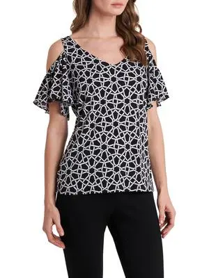 Chaus Cold Shoulder Top Black/ Ivory
