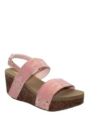 VOLATILE Platform Wedge Sandals - Blush Snake Embossed