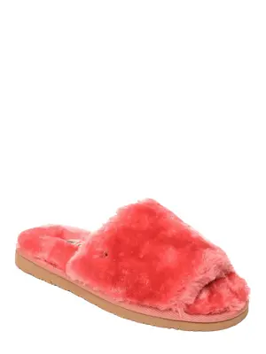 Minnetonka Minnetonka Faux Fur Slide Slipper Berry Red