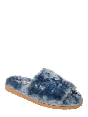 Minnetonka Minnetonka Faux Fur Slide Slipper Blue