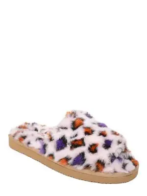 Minnetonka Faux Fur Slide Slipper - Blush Leopard Print
