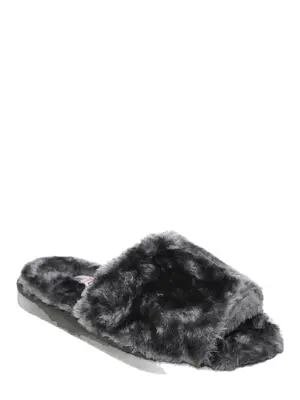 Minnetonka Minnetonka Faux Fur Slide Slipper Charcoal
