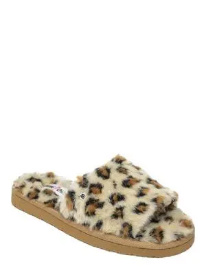 Minnetonka Minnetonka Faux Fur Slide Slipper Cream Leopard Print