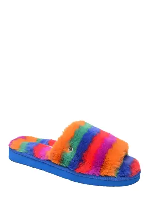 Minnetonka Minnetonka Faux Fur Slide Slipper Jewel Stripe