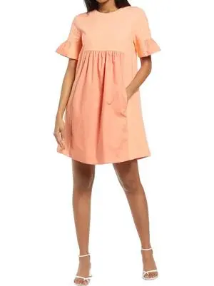 English Factory Solid Mini Dress - Coral