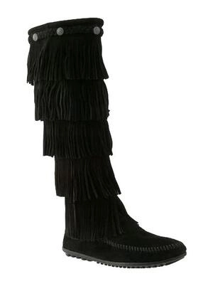 Minnetonka MINNETONKA Five Layer Fringe Boots Black