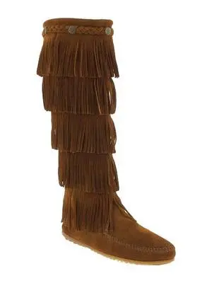 Minnetonka Five Layer Fringe Boots - Brown