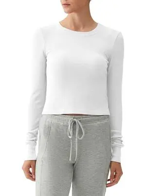 Michael Stars Palmer Cropped Long Sleeve Thermal T-shirt - White