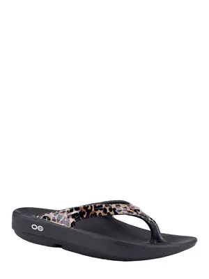 OOFOS Oofos Oolala Flip Flop Black/ Leopard Print