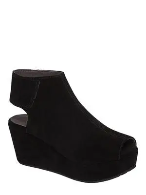 CHOCOLAT BLU Cutout Wedge Sandal - Black Suede