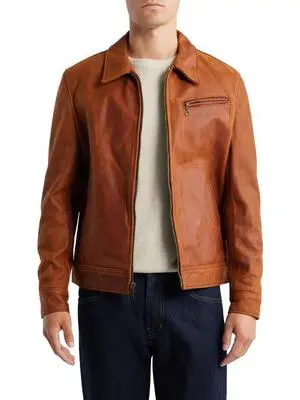 SCHOTT Lightweight Vintage Oil Tanned Cowhide Leather Trucker Jacket - Whiskey
