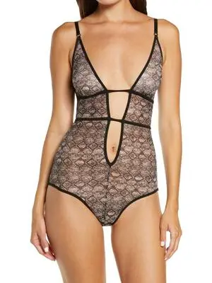 HAUTY Snake Charmer Print Mesh Teddy - Beige-black
