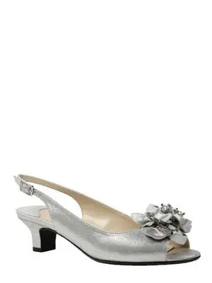 J. Reneé Leonelle Kitten Heel Slingback Sandal - Silver Satin