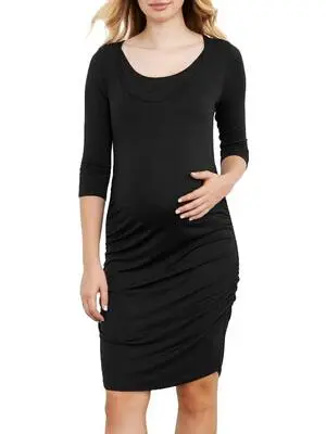 MATERNAL AMERICA Ruched Maternity Dress - Black