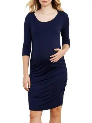 MATERNAL AMERICA Ruched Maternity Dress - Navy