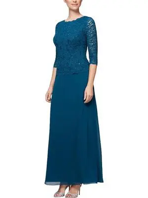 Alex Evenings Sequin Lace & Chiffon Gown - Peacock