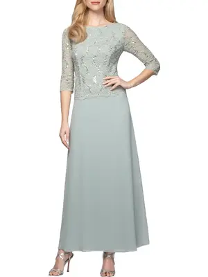 Alex Evenings Alex Evenings Sequin Lace & Chiffon Gown Sage
