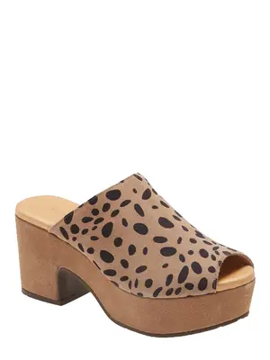 CHOCOLAT BLU Platform Slide Sandal Tan Leopard Suede