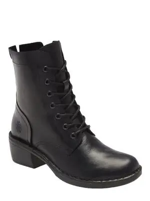 Fly London Milu Leather Lace-up Boot - Black Leather
