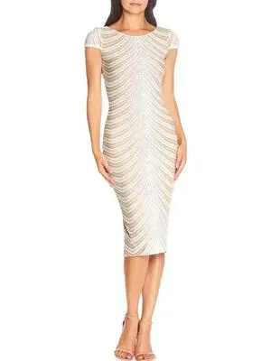 Dress The Population Marcella Sequin Stripe Sheath Dress - Off White