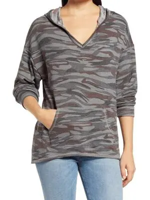 Loveappella Camouflage V-neck Hoodie - Gray