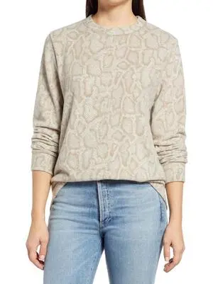 Loveappella Snake Print Crewneck Sweater Camel