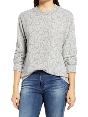 Loveappella Snake Print Crewneck Sweater Grey