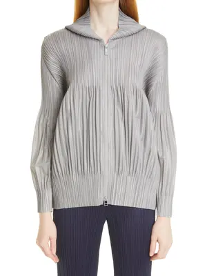 Issey Miyake Pleats Please Issey Miyake Pleated Zip-Up Hoodie Cool Grey/grey