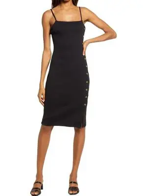 French Connection Tommy Button Detail Rib Sheath Dress - Black