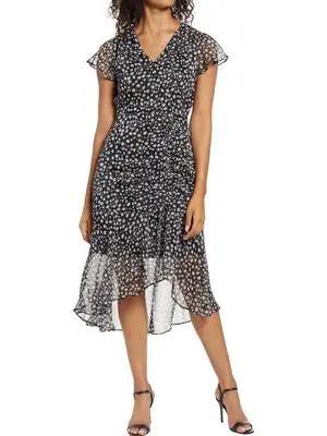 Sam Edelman Printed Ruched Midi Dress - Black/white