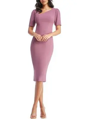 Dress The Population Ruth Asymmetric Neck Midi Dress - Purple Orchid