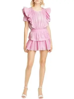 LoveShackFancy Natasha Ruffle Tiered Minidress - Peony Pink