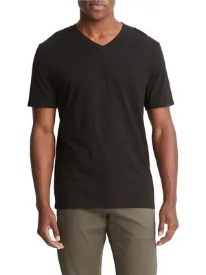 Vince Regular Fit Garment Dyed V-neck T-shirt - True Black