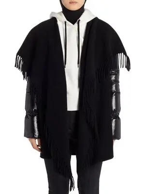 Moncler Wool Cape Coat With Down Puffer Sleeves - Black