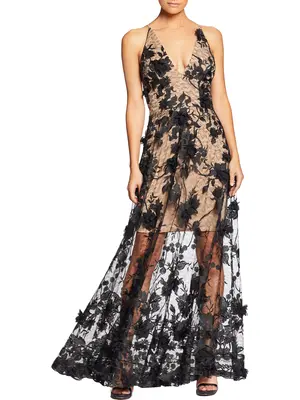 Dress The Population Dress The Population Sidney 3D Lace Gown Black