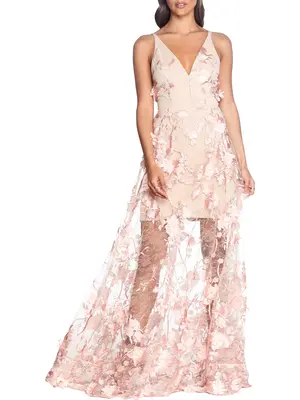 Dress The Population Dress The Population Sidney 3D Lace Gown Blush